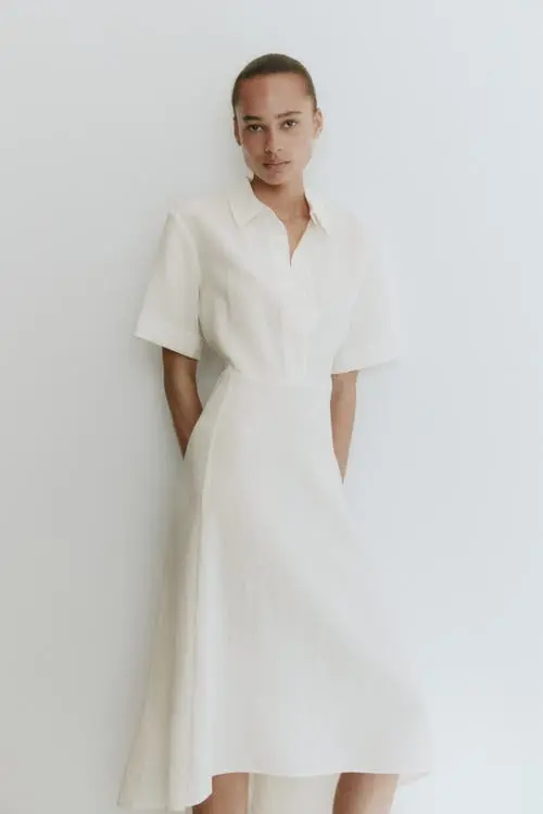 H&m Viscose-blend Weave Shirt Dress With Tie Belt