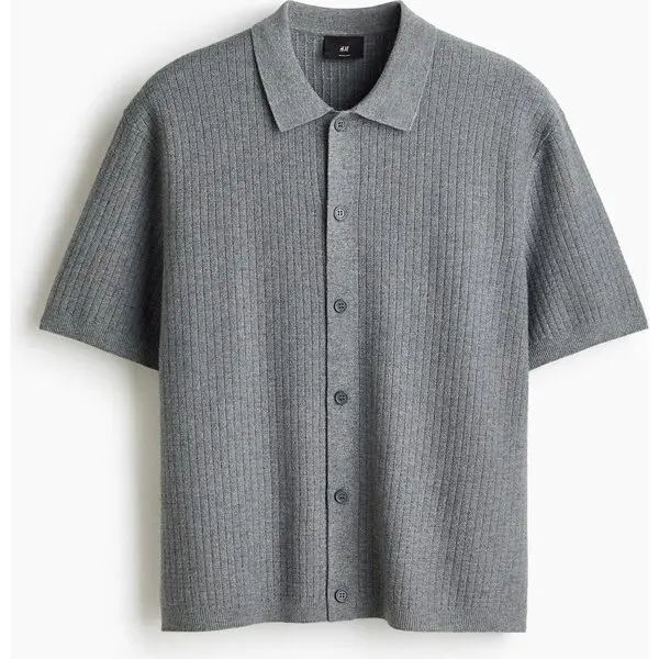 H&m Regular Fit Textured-knit Shirt - Gray