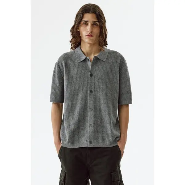 H&m Regular Fit Textured-knit Shirt - Gray