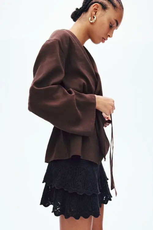 H&m Oversized Tie-belt Blazer With Shawl Collar