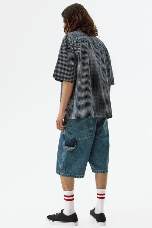 H&m Relaxed Fit Cotton Shirt - Navy Blue/checked