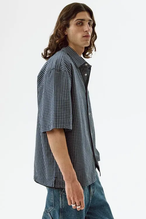 H&m Relaxed Fit Cotton Shirt - Navy Blue/checked