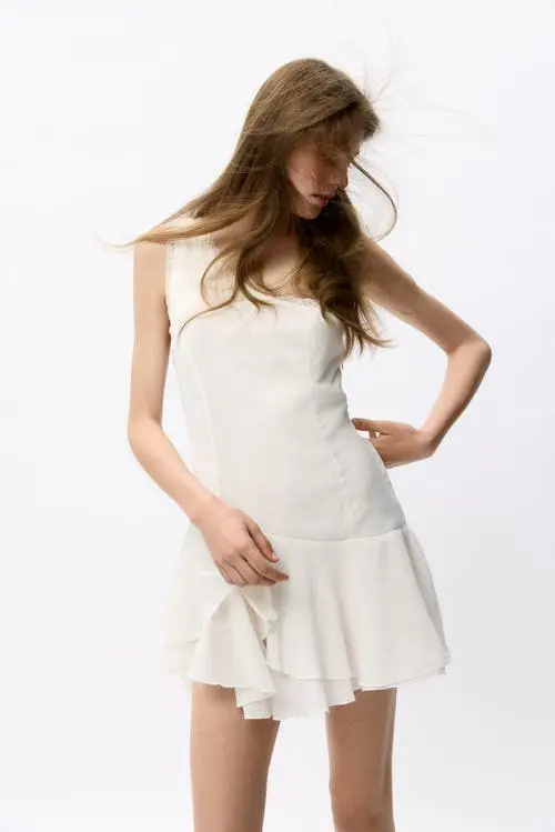 H&m Flounced One-shoulder Dress - Cream