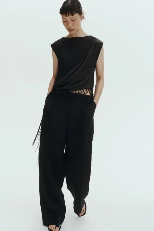 H&m Tailored Linen-blend Trousers - Black