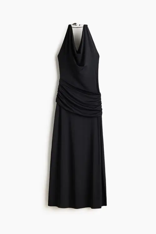 H&m Draped Halterneck Dress - Black