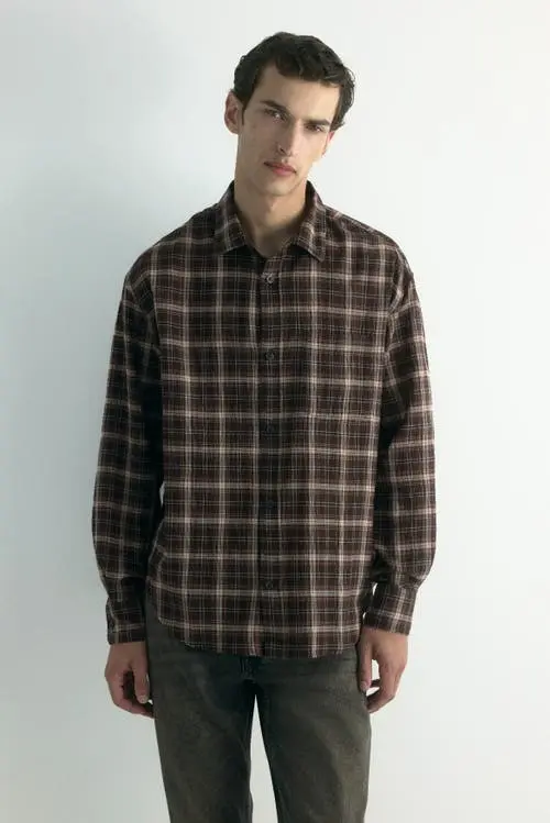 H&m Loose Fit Shirt - Brown/plaid