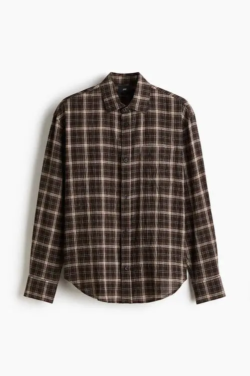 H&m Loose Fit Shirt - Brown/plaid