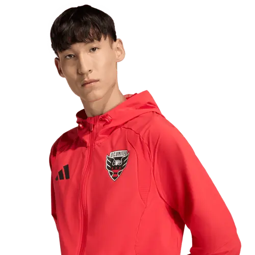 Adidas D.c. United Tiro Travel Full-zip Hooded Windbreaker - Light Red
