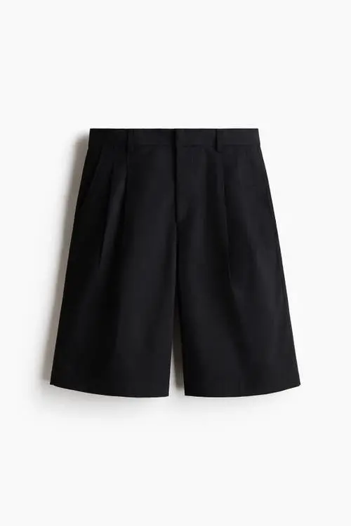 H&m Loose Fit Twill Bermuda Shorts - Black