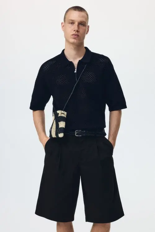 H&m Loose Fit Twill Bermuda Shorts - Black