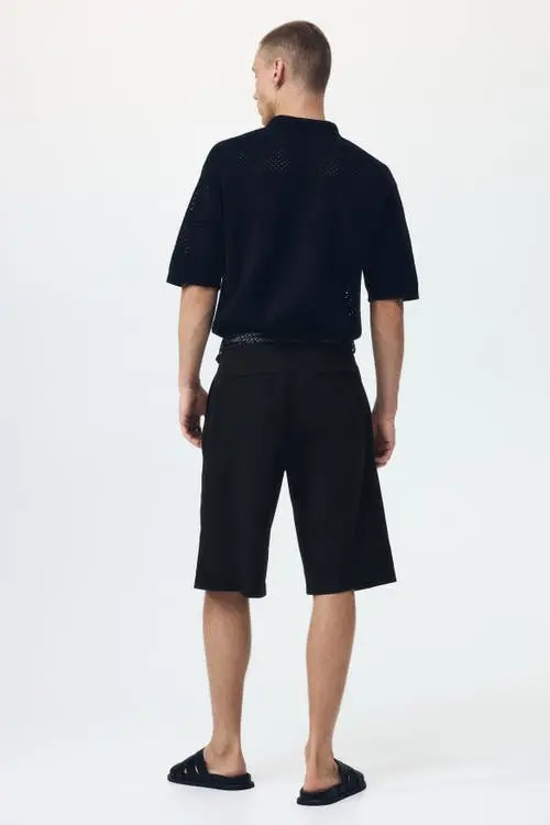 H&m Loose Fit Twill Bermuda Shorts - Black