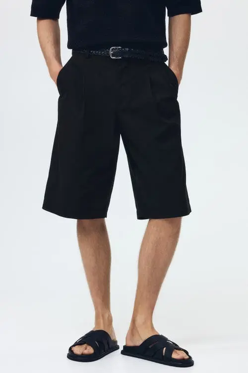 H&m Loose Fit Twill Bermuda Shorts - Black