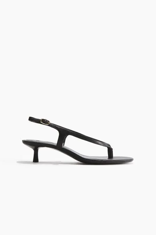 H&m Kitten-heeled Sandals With Square Toe And Adjustable Ankle Strap - Black
