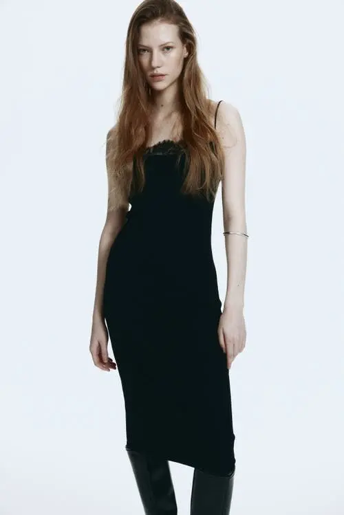 H&m Lace Trimmed V-neck Knee-length Dress