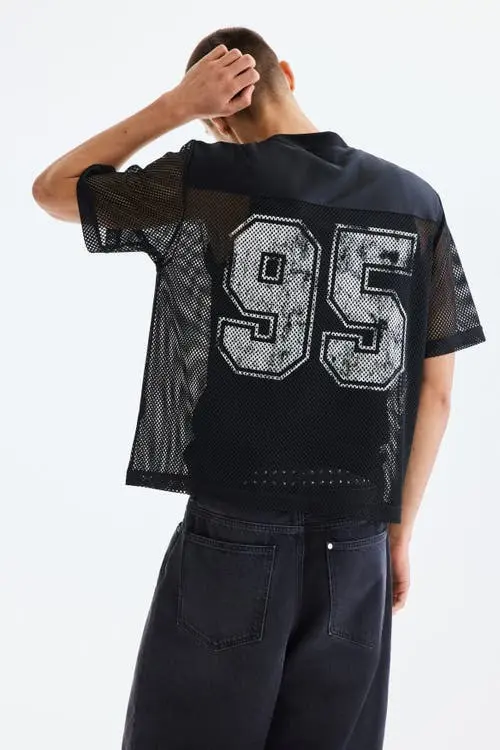 H&m Loose Fit Printed Mesh T-shirt - Black/95