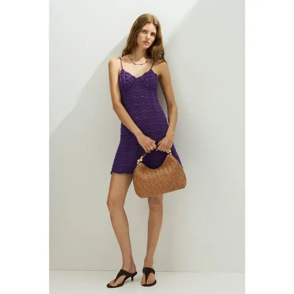 H&m Crochet-look Strappy Mini Dress - Violet
