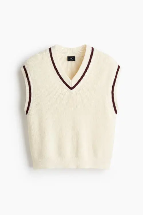 H&m Loose Fit Knitted Sweater Vest - Cream