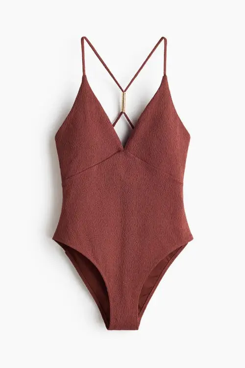 H&m Padded-cup High Leg Swimsuit - Rust Red