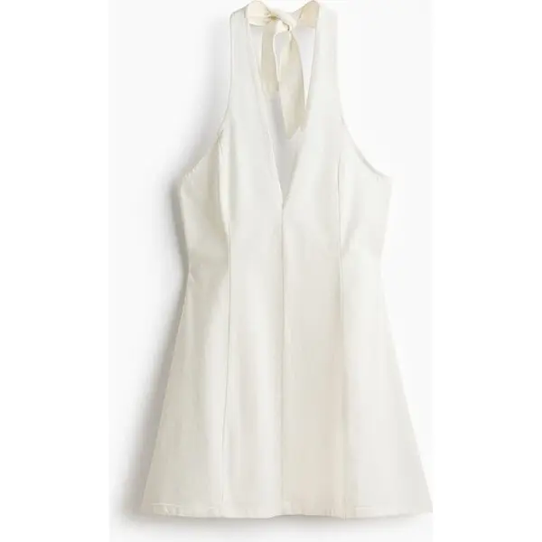 H&m Denim Halterneck Mini Dress - White
