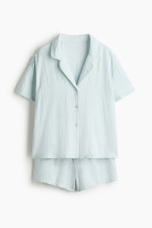 H&m Cotton Muslin Pyjamas - Light Turquoise