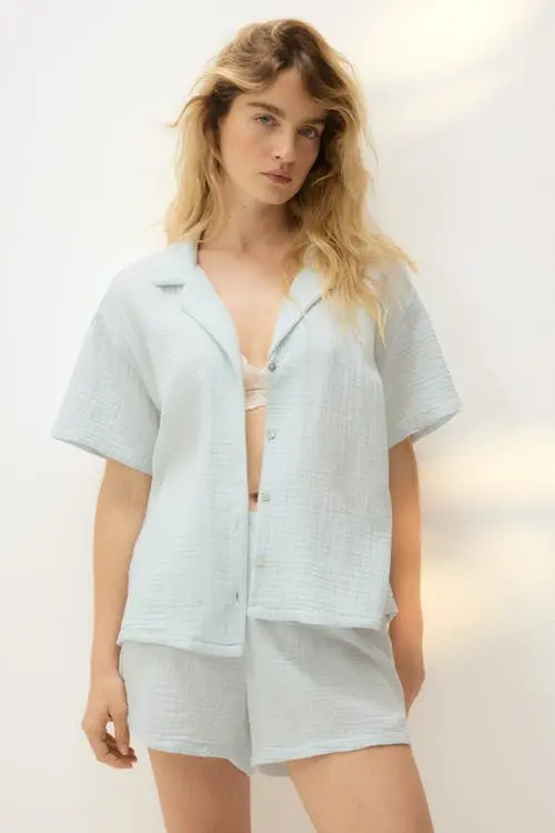 H&m Cotton Muslin Pyjamas - Light Turquoise