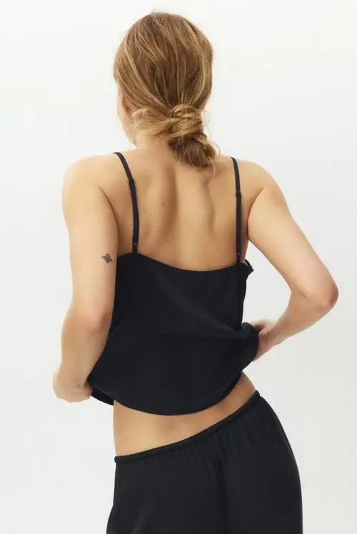 H&m Lace-trimmed Satin Pyjama Top - Black