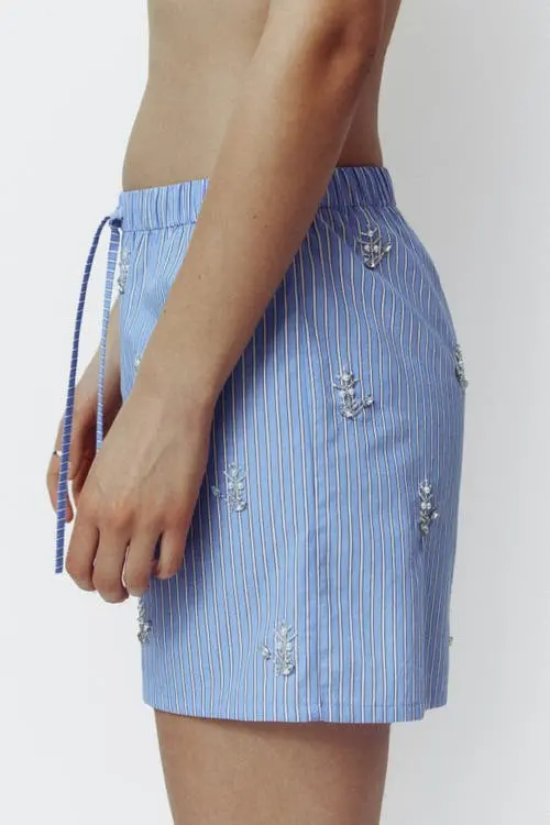 H&m Embellished Cotton Poplin Pyjama Shorts