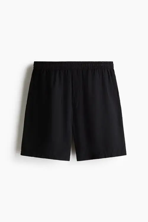 H&m Two-piece Lyocell Resort Set With Printed Shirt And Shorts - Black