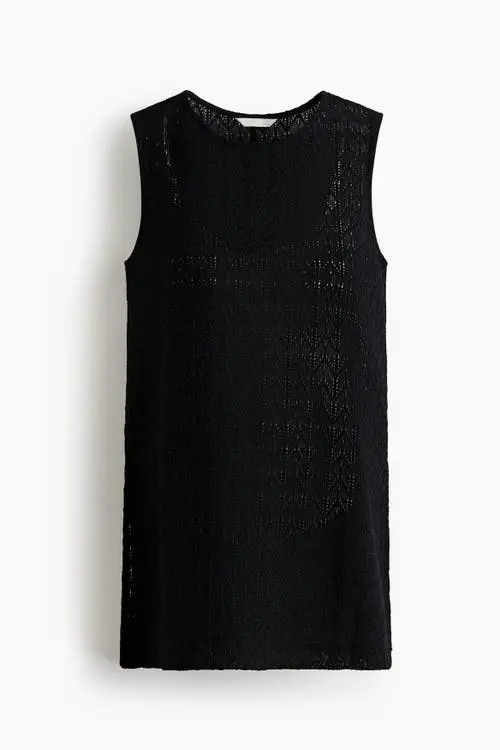 H&m Mama Pointelle Jersey Top Sleeveless Round Neck - Black