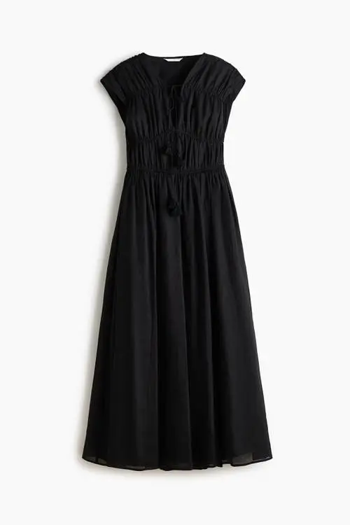 H&m Drawstring Detail Ramie Maxi Dress - Black