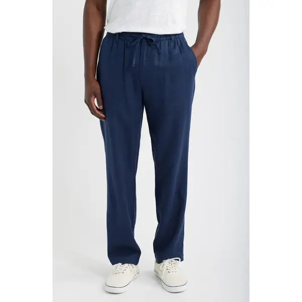Mack Weldon Straight Leg Linen Blend Drawstring Pants - True Navy