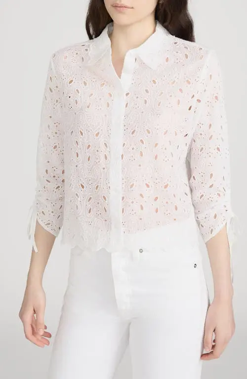FRAME Sheer Paisley Eyelet Button-up Shirt