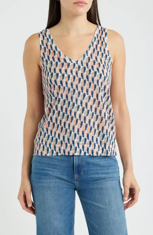 NIC+ZOE Printed Ramie Blend Sweater Tank - Pink Multi