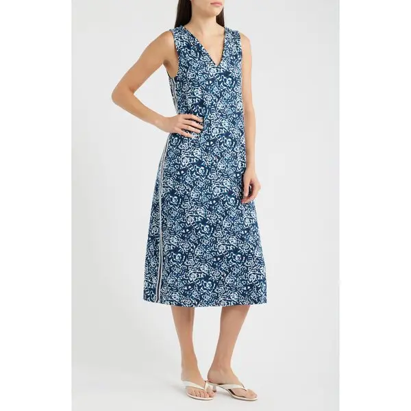 NIC+ZOE Shibori Lily Print Sleeveless Midi Dress