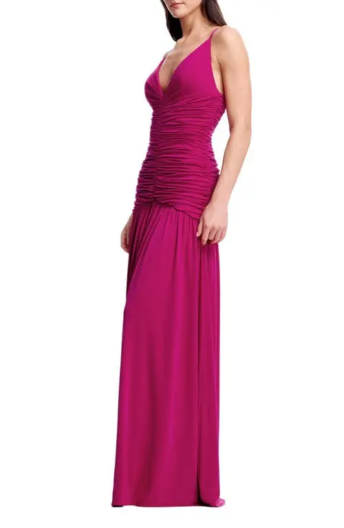 Dress The Population Elora Ruched Plunge Neck Gown