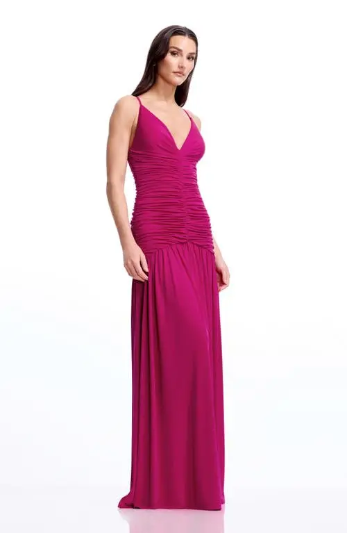 Dress The Population Elora Ruched Plunge Neck Gown
