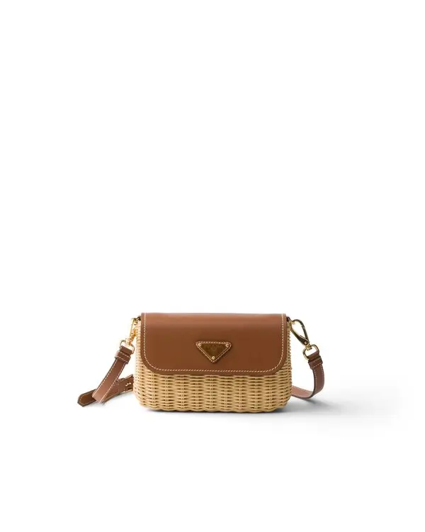 Prada Small Wicker And Leather Shoulder Bag