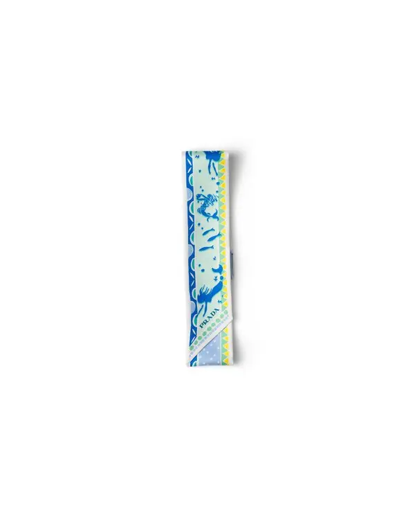 Prada Printed Silk Twill Skinny Scarf - Light Blue