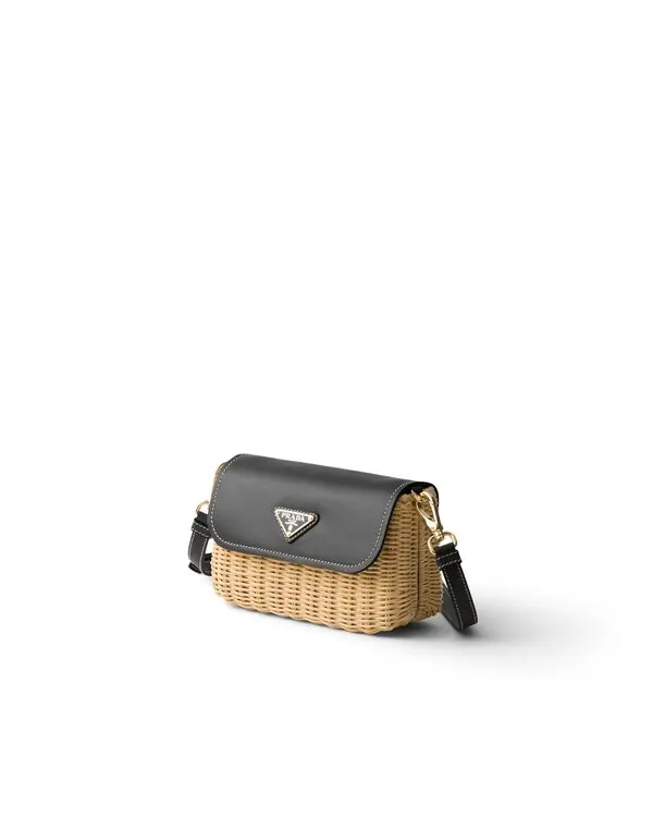 Prada Small Wicker And Leather Shoulder Bag