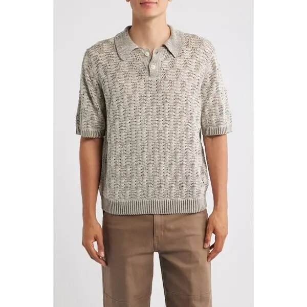 CORRIDOR Cable Lace Stitch Pima Cotton Polo - Natural