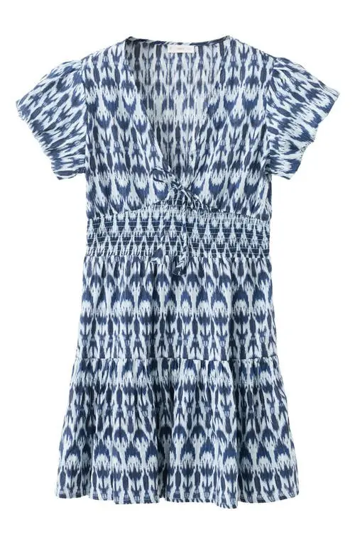 Mango Metallic Shimmer Smocked Minidress - Navy