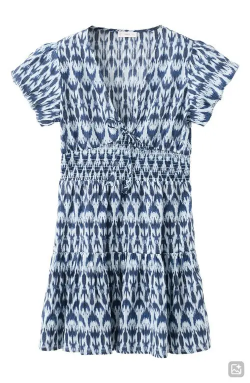 Mango Metallic Shimmer Smocked Minidress - Navy
