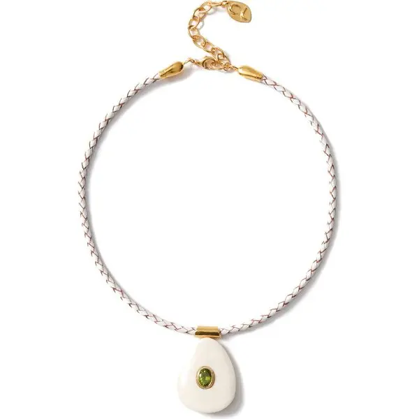 Chan Luu Braided Leather Pendant Necklace With Semiprecious Stone