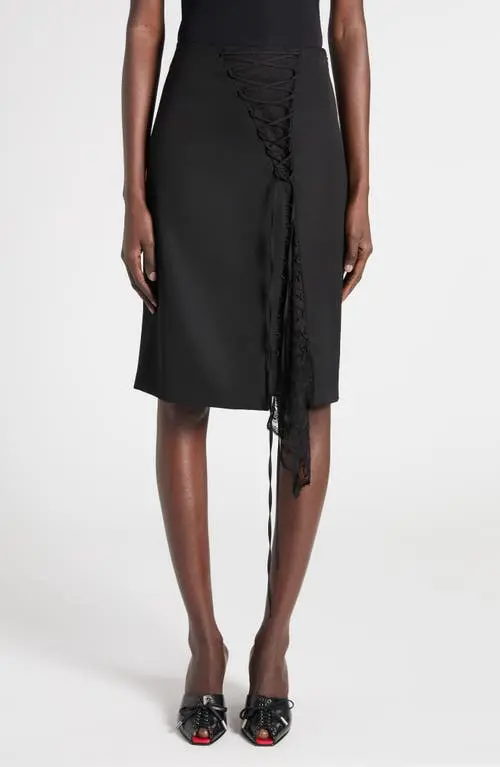Alexander McQueen Lace Insert Wool Pencil Skirt - Black