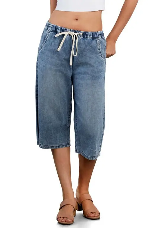 HINT OF BLU Relaxed Drawstring Denim Jorts - Rustic Blue