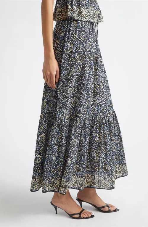 Ulla Johnson Olina Print Tiered Cotton Maxi Skirt