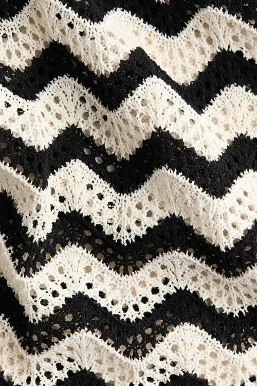 H&m Wide Textured-knit Trousers - Black/zigzag Pattern