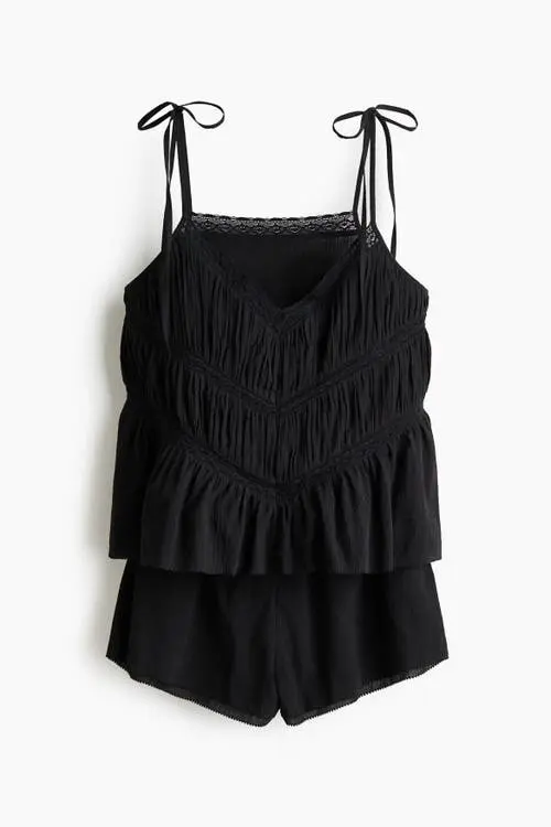 H&m Lace-detail Cotton Pyjamas - Black