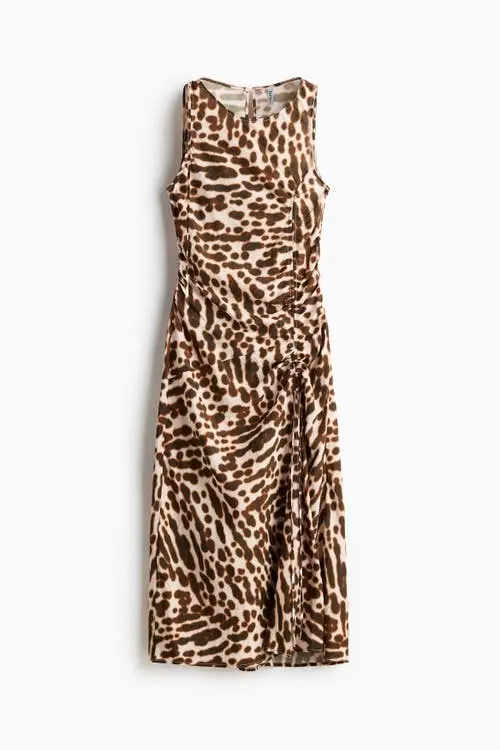 H&m Drawstring Detail Satin Dress - Dark Brown/patterned