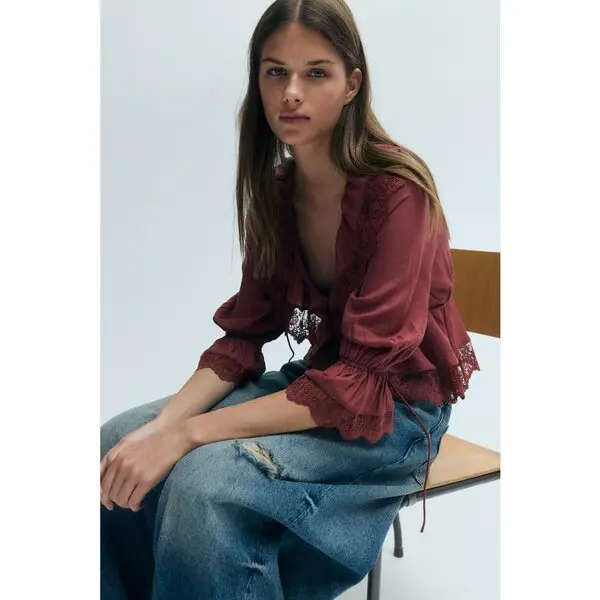 H&M Flounced Peplum Blouse - Rust Red